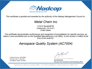NADCAP Certifications | NADCAP Metal Finishing | Metal Chem Inc